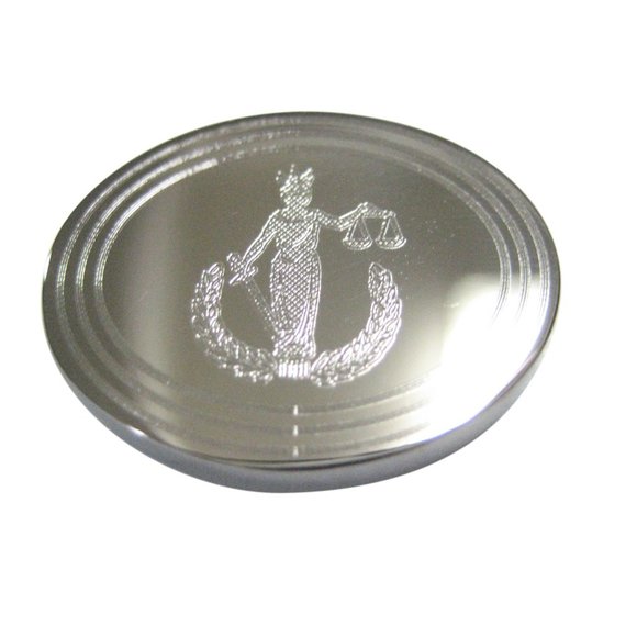 Kiola Designs | Accessories | Silver Toned Etched Oval Lady Justice ...